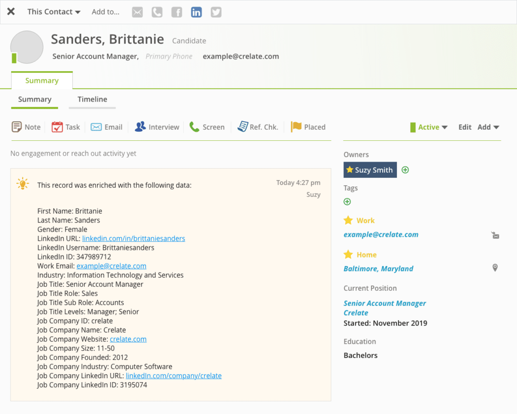 Contact Data Enrichment for your Crelate ATS - Crelate